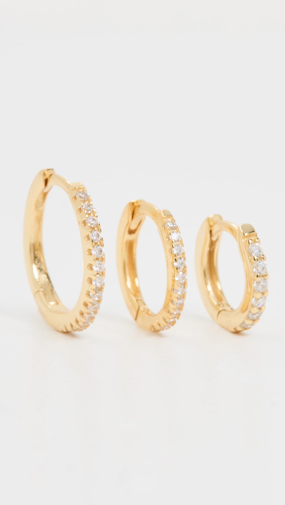 SHASHI Women's Triples Pave Hoop Earrings Set, Gold, One Size