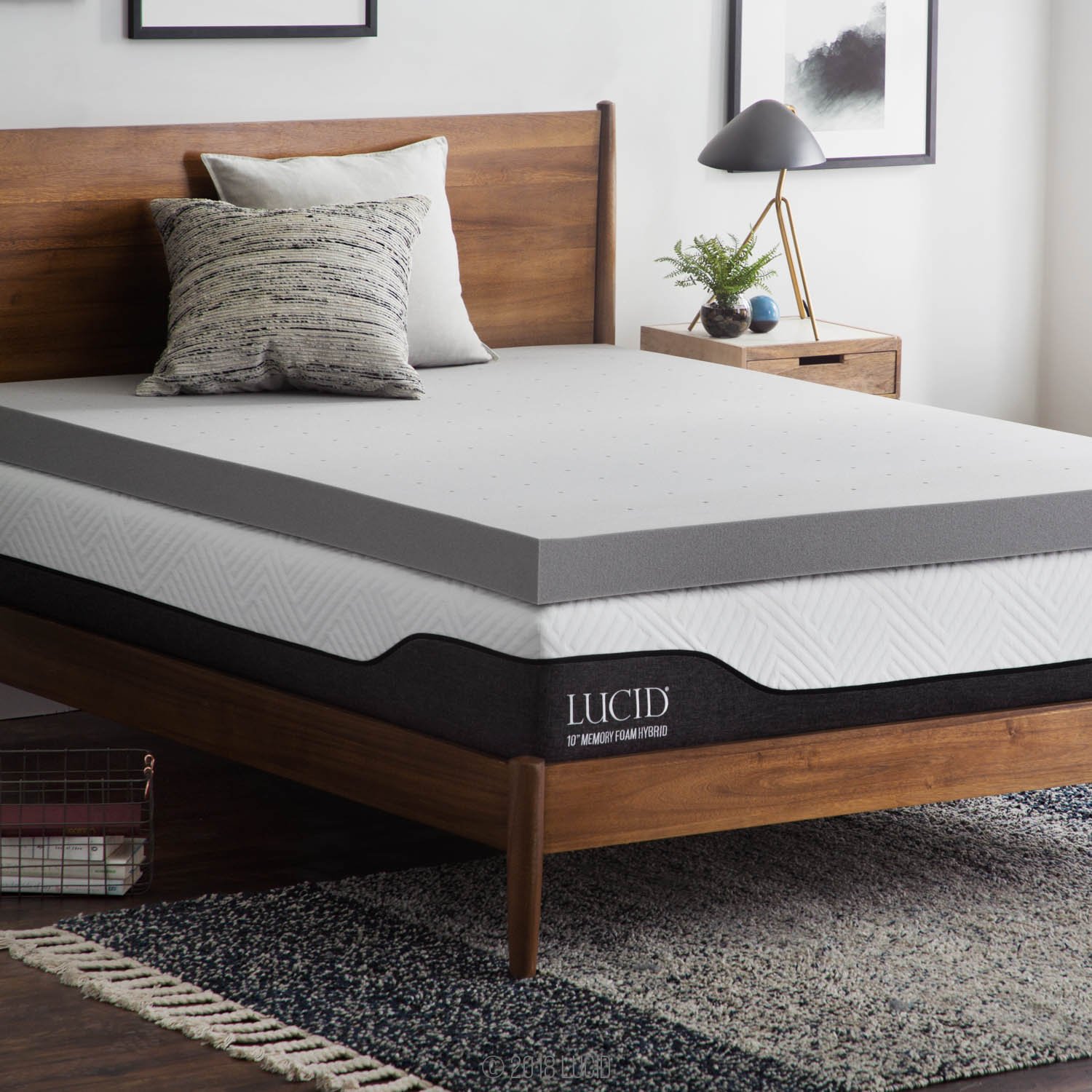 Lucid 4 Inch Mattress Topper King โ Memory Foam โ Bamboo Charcoal Infusion โ Cooling Ventilation โ Hypoallergenic โ CertiPur Certified Foam