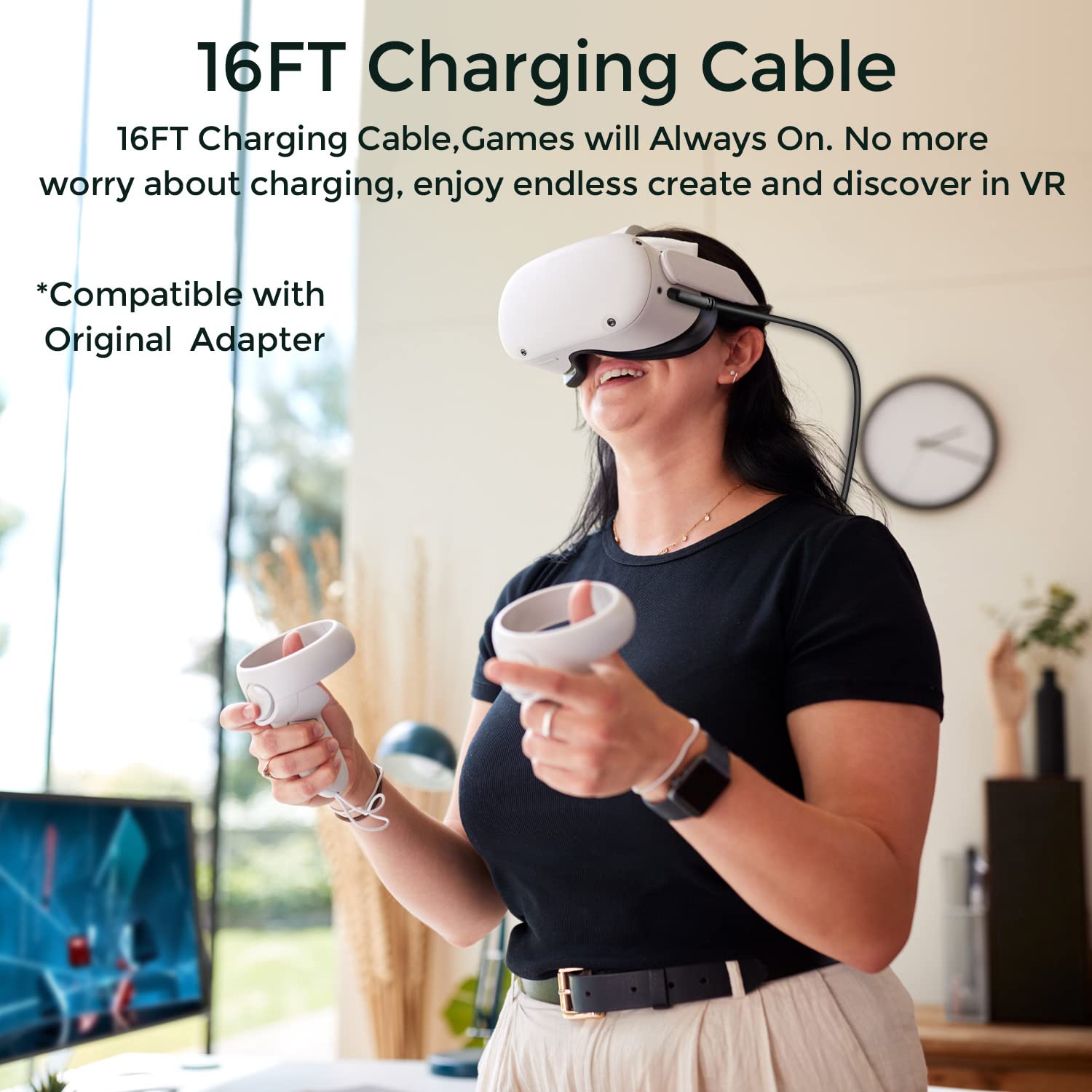 Sonicgrace Link Cable Compatible with Quest 2-16FT Quest 2 / Pro VR Link Cable with USB 3.2 2A Fast Charging and 5Gbps Date Transfer for VR Headset PC Gaming