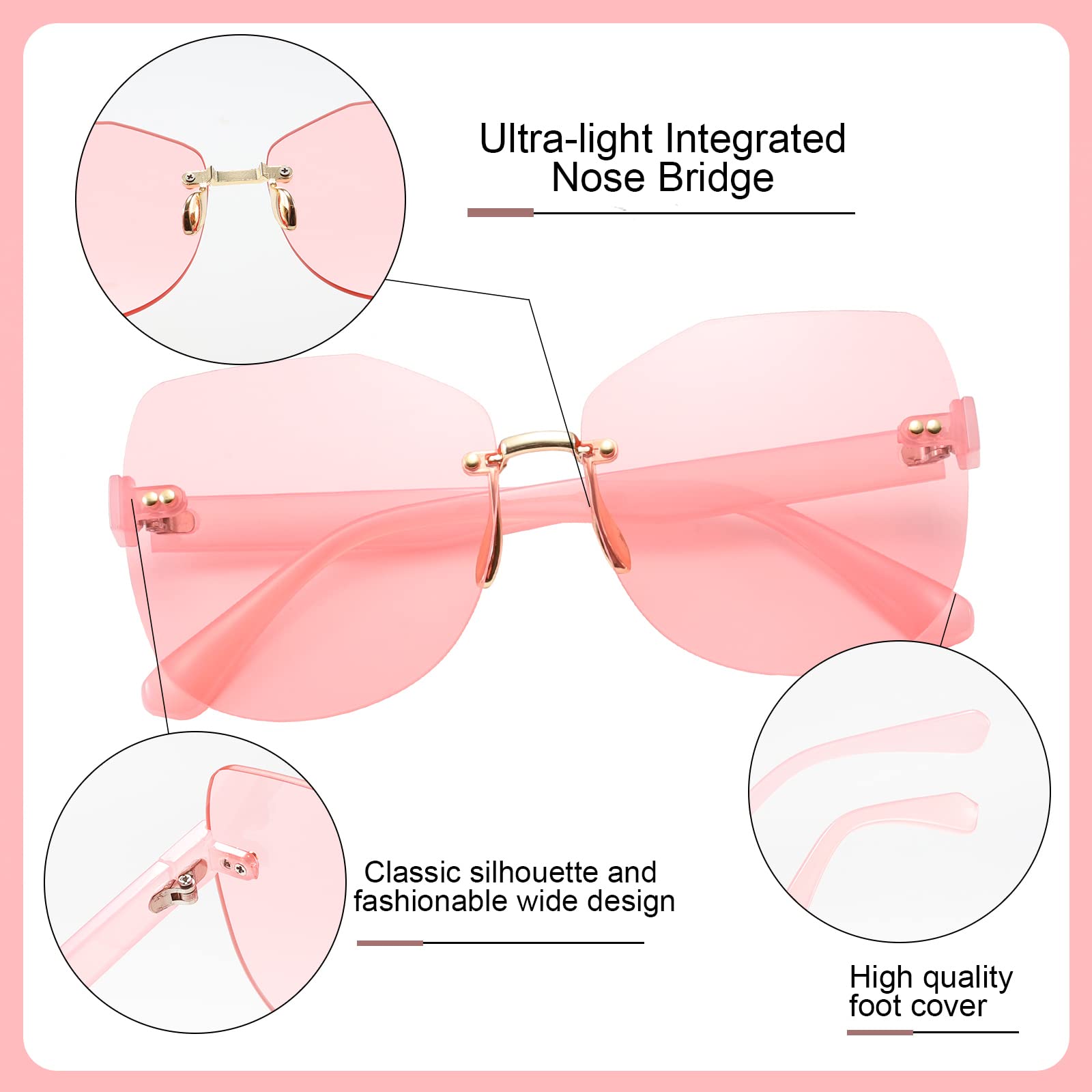 Przene Rimless Sunglasses for Women Men Vintage Rectangle Frameless UV Protection Sunies Green Temple Gradient Green Lens