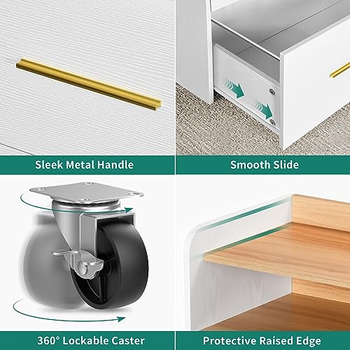 YITAHOME File Cabinet with Charging Station, Printer Table Cabinet for Home Office, Printer Stand Cart, Fits A4, Letter, Legal Size Files, Office Furniture, White
