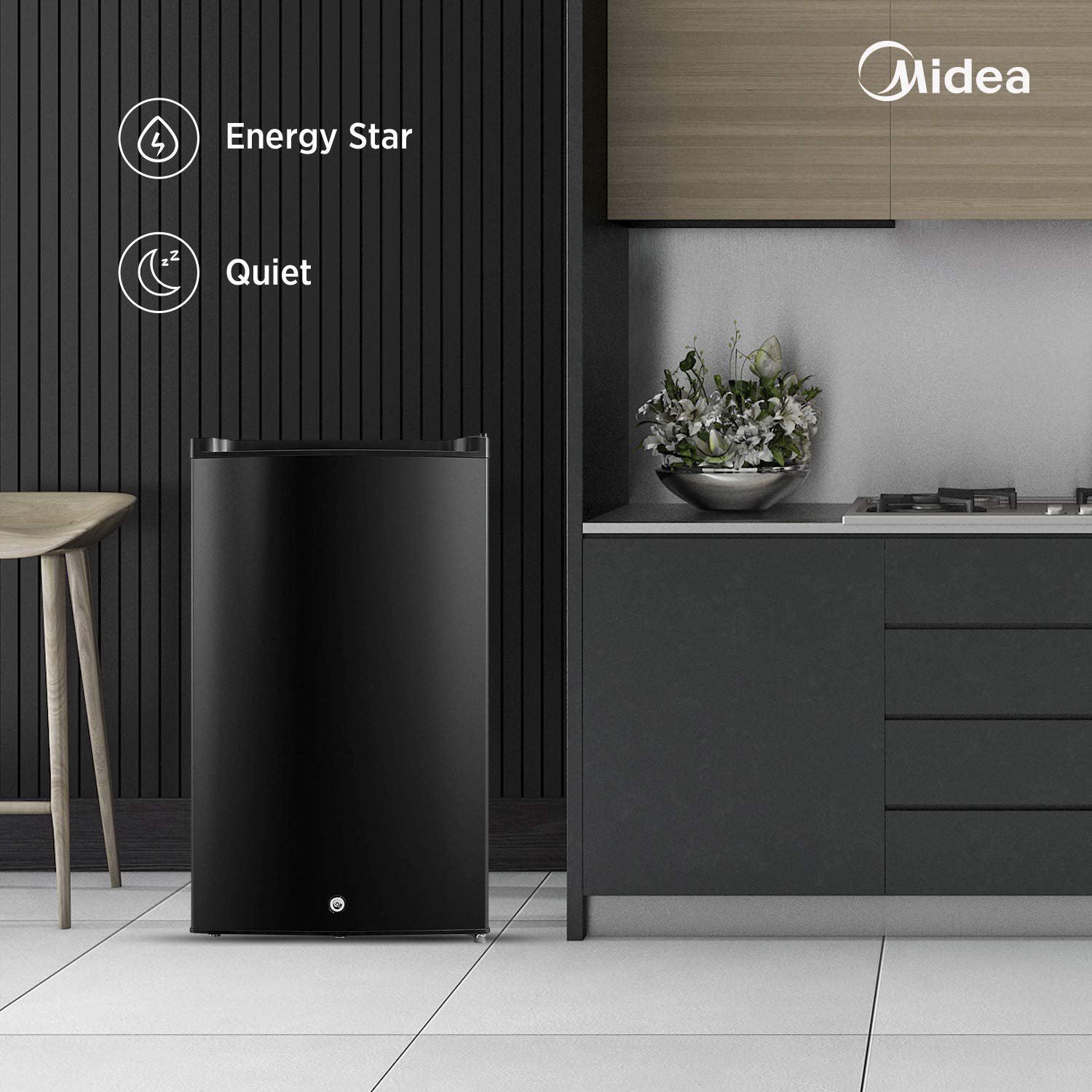 Midea MRU03M2ABB Upright Freezer 3.0 Cubic Feet with Door Lock, Black (Renewed)