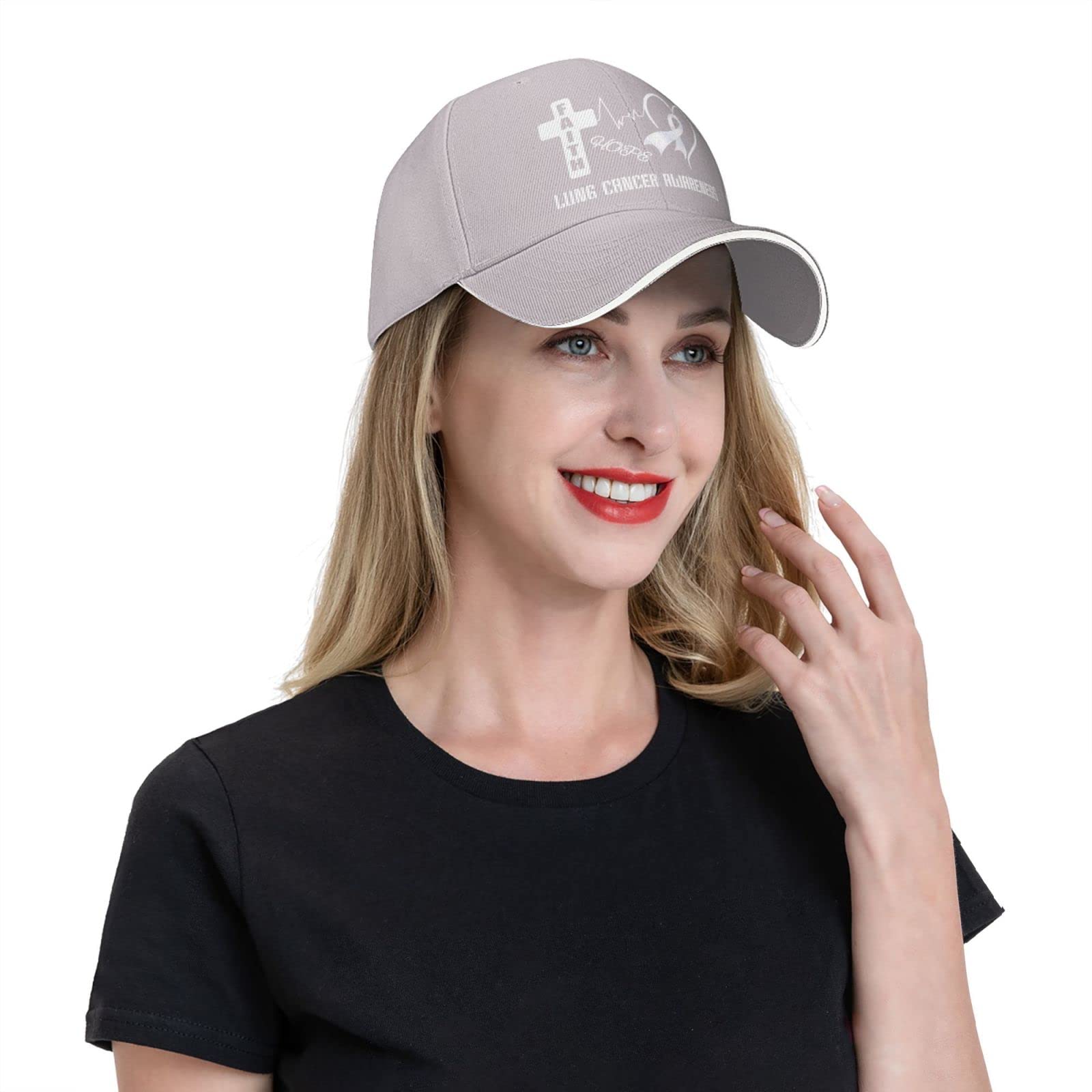 Relaxlama Lung Cancer Awareness Trucker Hat Baseball Cap Adjustable Washed Dad Hat for Men Women Gray