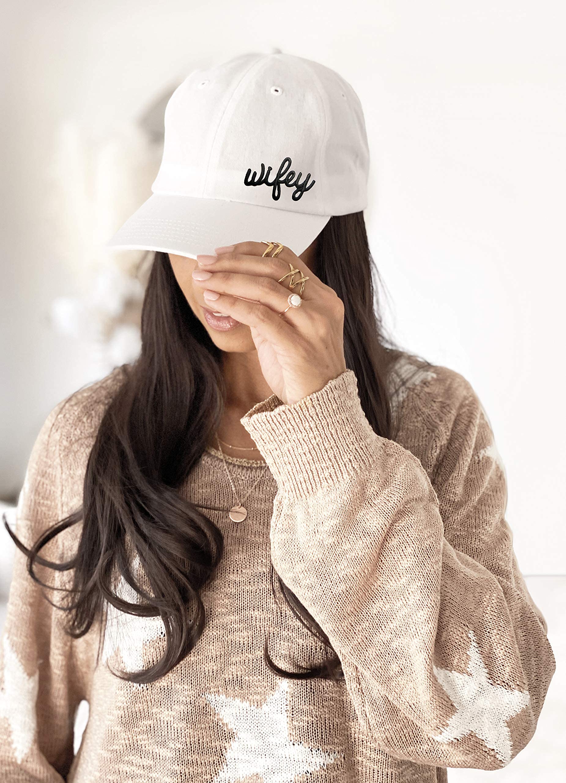 ModParty Wifey Hat | Bride Baseball Cap | White Cap with Embroidered Patch | Honeymoon Wedding Gift Idea | Adjustable Buckle Women’s Hat