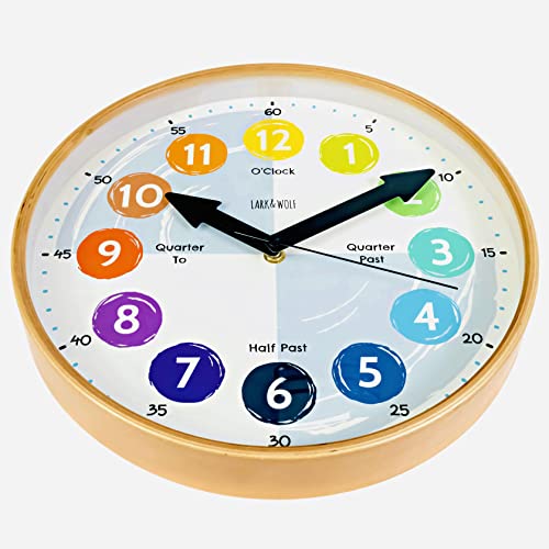 Telling Time Teaching Clock for Kids Learn to Tell The Time 12" Wooden Frame, Analog Silent nonticking Kids Room, Playroom Decor, Classroom Clock. Homeschool Learning Resource. Learning Time Resource