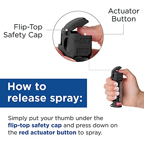 Mace Brand KeyGuard Mini Pepper Spray, Black β Accurate 5β Powerful Pepper Spray Keychain for Women & Men β Refillable Mace Spray, Self Defense Flip-Top Safety Cap for Fast Access β Easy to Use