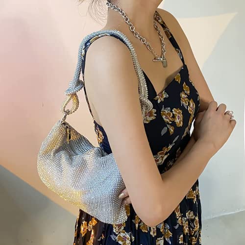 Rhint Evening Bag for Women Chic Sparkly Top Handle Bling Hobo Bag,Shiny Sier tch Pu for Party (Sier)