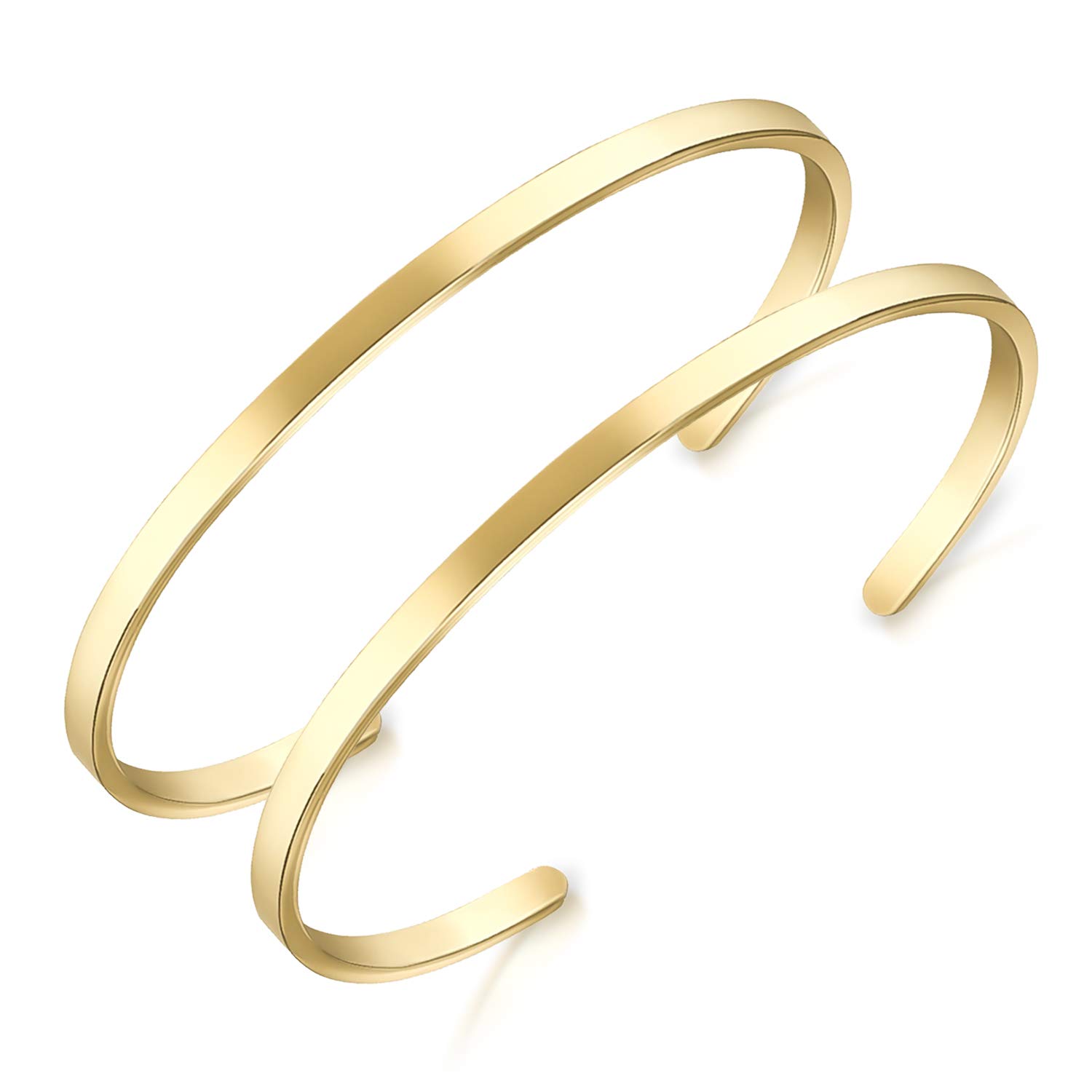 Lolalet Thin Open Cuff Bracelet, Christmas Gift for Girlfriend Wife Mom, 18K Gold Plated Couples Oval Love Bracelets, Plain Polished Finish Open Cuff Bangle Jewelry Gift for Men Women -2 Pack