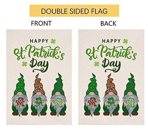 St. Patricks Day Gnomes Garden Flag Vertical Double Sided Burlap Yard Spring Shamrock Outdoor Decor 12 x 18 Inches