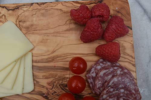 THE LIVE EDGE - Olive Wood Long Charcuterie Board | Rustic Large Wooden Cutting Board for Kitchen | Cheese and Bread Cutting Wood Board | Handmade Cutting Board for Meat | 16"L x 6.75"W x 0.75"Th
