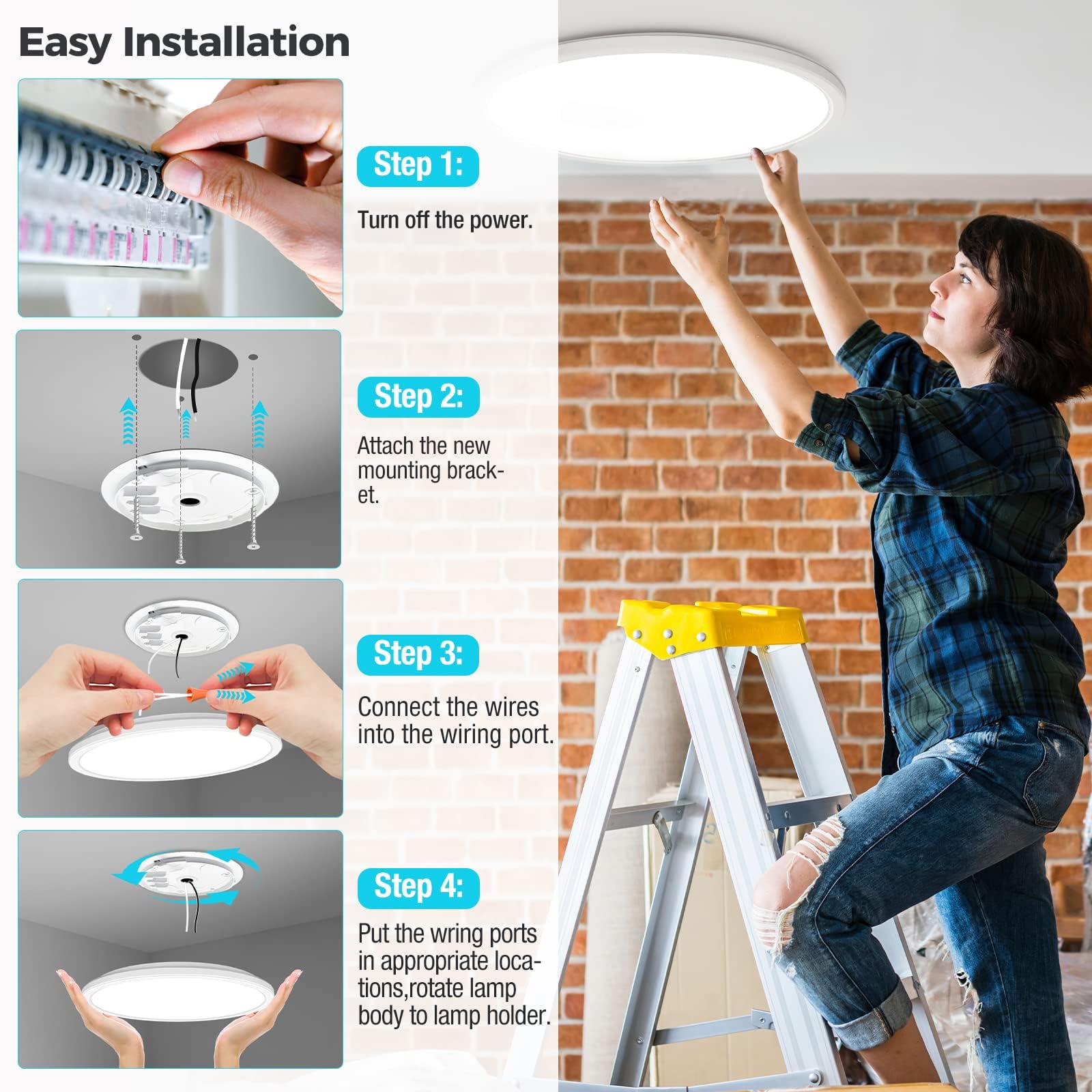 libtit 6 Pack 13 Inch LED Flush Mount Ceiling Light, 3200LM 28W Ultra-Slim LED Ceiling Light, 3000K/4500K/6000K Selectable Ceiling Light Fixture for Bedroom, Kitchen, Bathroom, Hallway - White