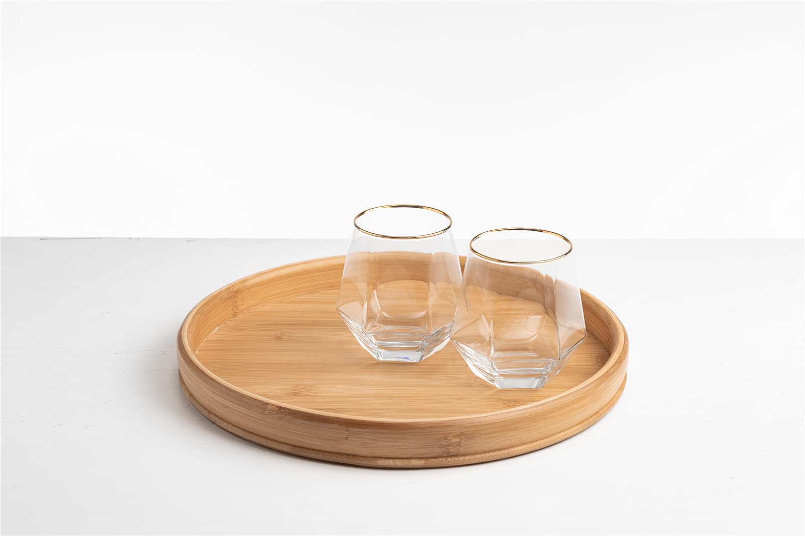 Round Bamboo Serving Tray Without Handles Wooden Breakfast Tray, Large Decorative Food Tray for Ottoman, Coffee Table, Breakfast, Drinks 12 Inches