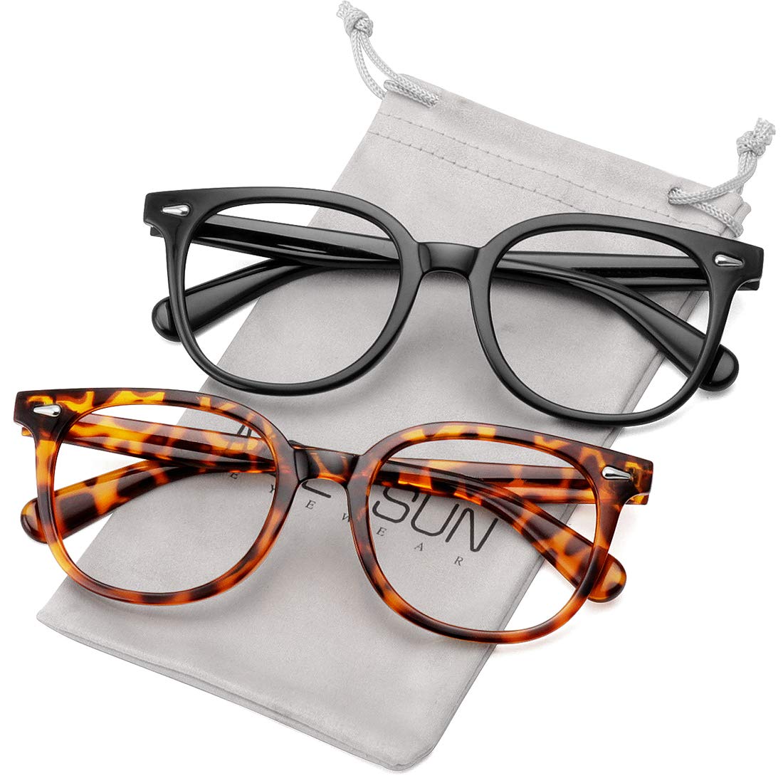 MEETSUN Blue Light Blocking Glasses Women Men,Anti Eyestrain Filter Blue Ray Computer Gaming Glasses Black Tortoise Shell Nerd Frame / 2 PACK