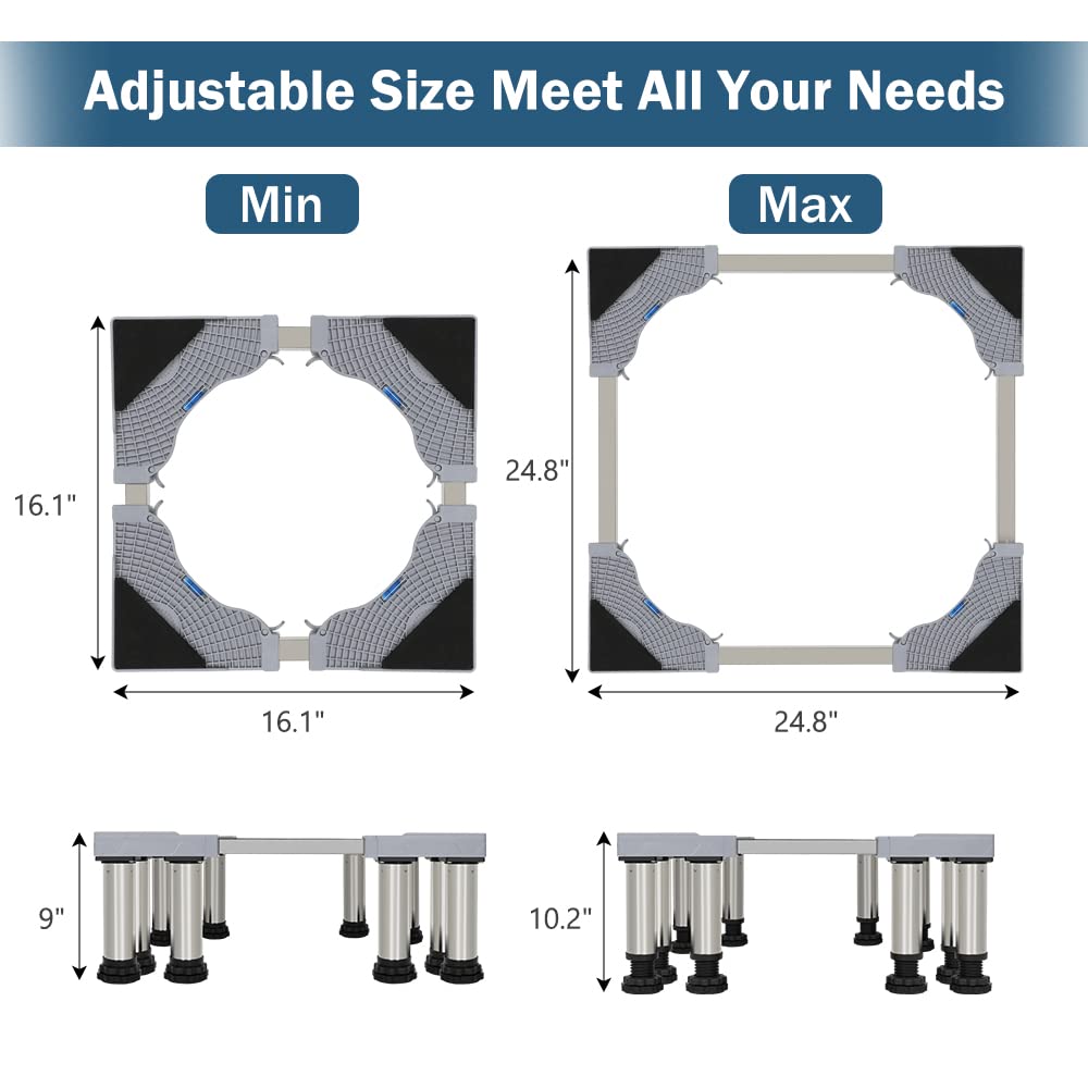 Kokorona Washing Machine Stand Mini Fridge Stand with 12 Strong Feet (9-10.2in High), Adjustable Refrigerator Base Multi-Functional Washer Dryer Pedestals, Max Load 660lbs