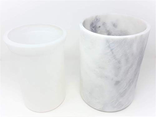 Roman Pallace Collection Powder White Honed Marble Wastebasket with Plastic Bin (10" H x 7.5" Dia)