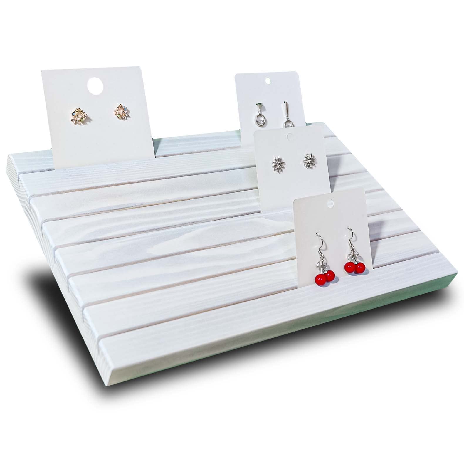 LUBANHAND Wooden Portable Earring Display Stand Greeting card Business Card display Stand Earring card holder display stand for vendors Earring Cardboard for Selling Vintage White