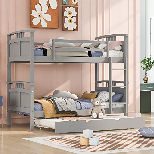 Lifeand Twin-Over-Twin Bunk Bed with Twin size Trundle,Separable Bunk Bed for Bedroom,Gray