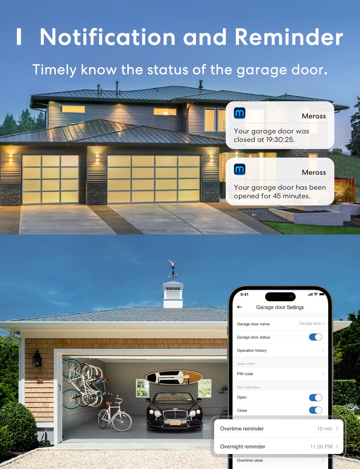 meross Smart Garage Door Opener Remote with External Antenna, Up to 3 Single Doors, APP Control, Compatible with Amazon Alexa, Google Assistant, SmartThings
