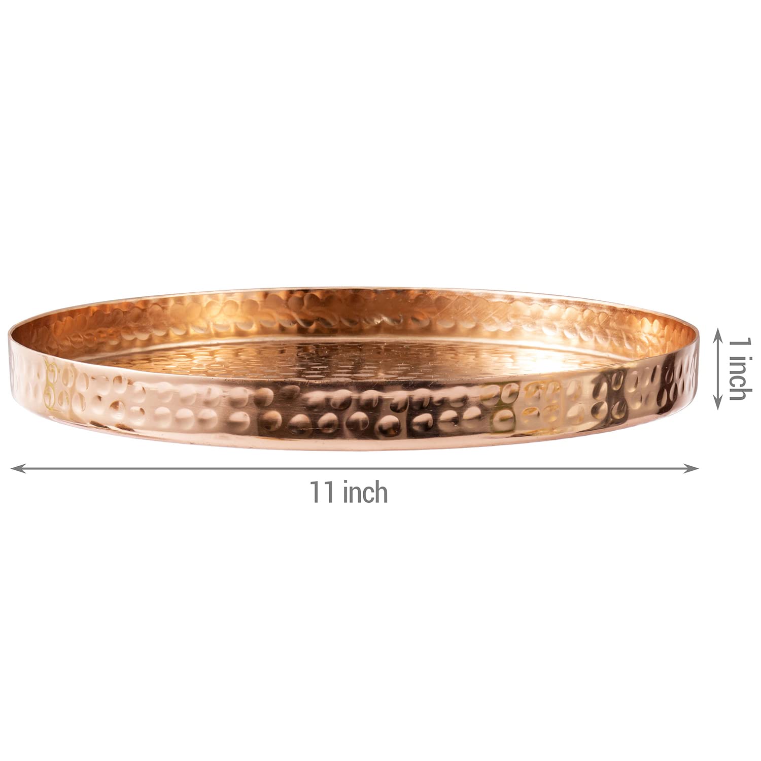 MyGift 11 Inch Deluxe Hammered Copper Round Decorative Tray - Aluminum Plated Serving Display Platter and Vanity Tray - Handcrafted in India
