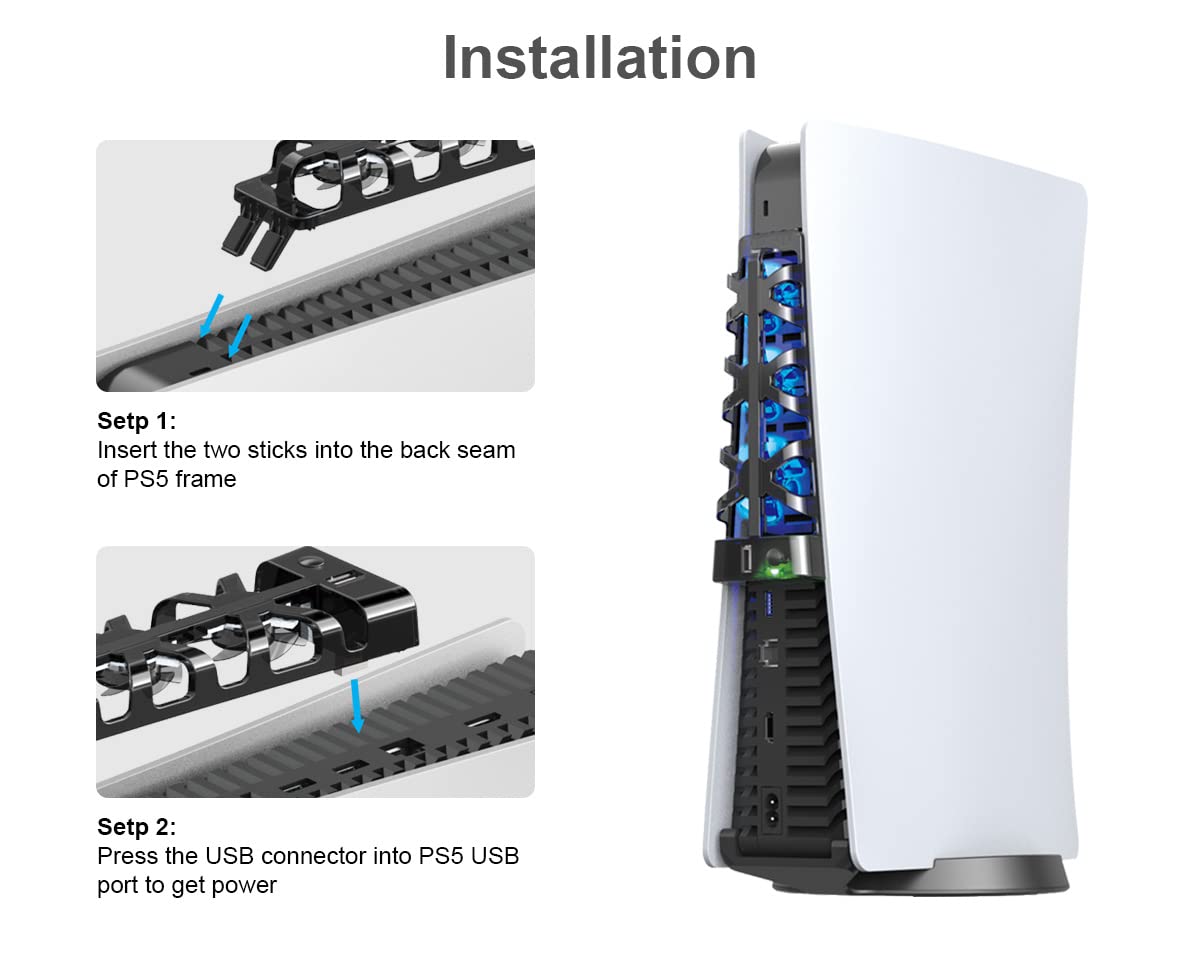 PS5 Auto Fan, External ElecGear USB Turbo Fan with Car Temperature Sensor for PlayStation 5 Ultra HD and Digital