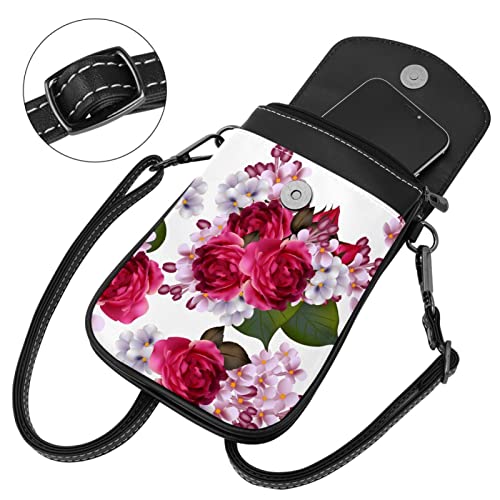 Small Crossbody Bag Red Flower Cell Phone Purse Wallet