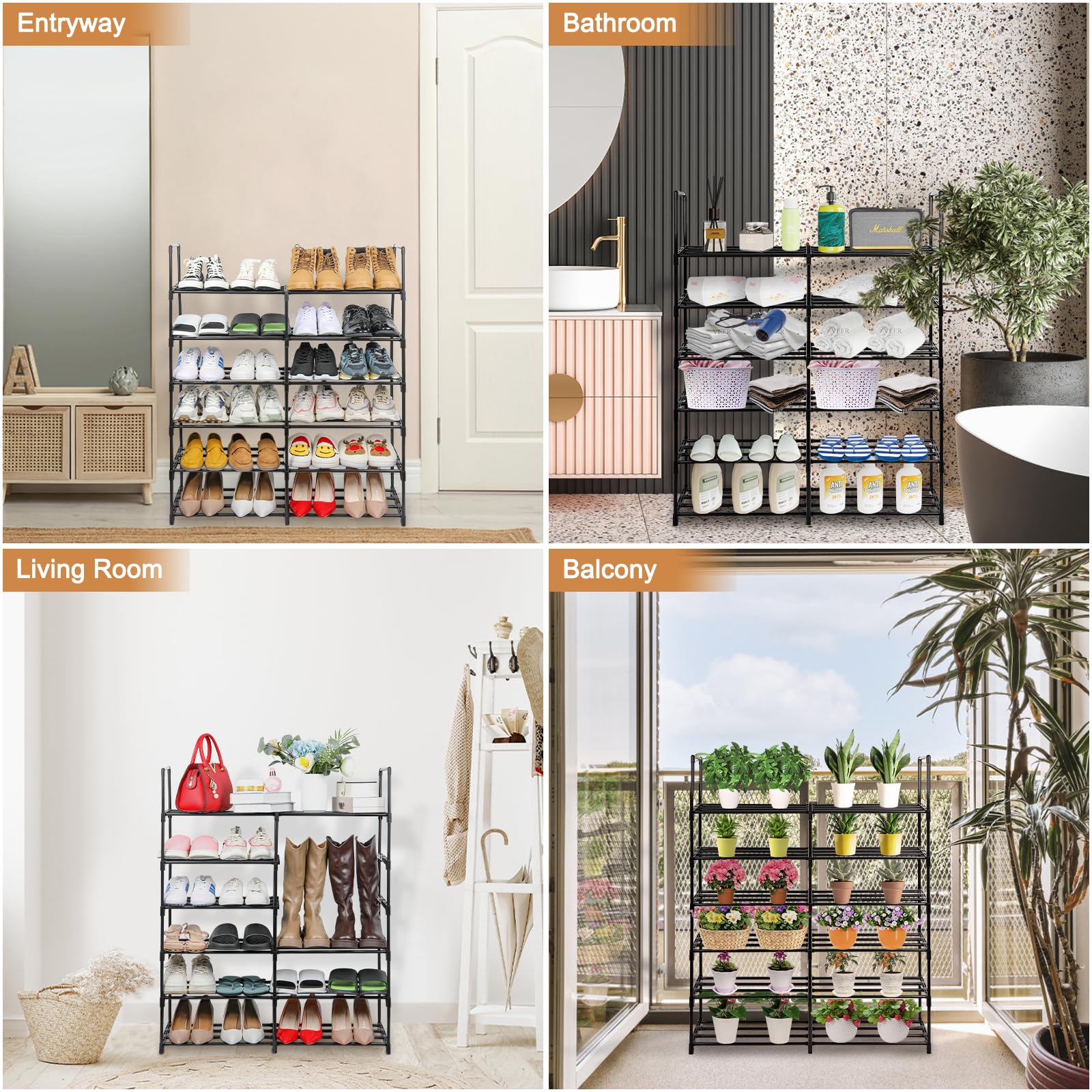 Lubardy 8 Tier Shoe Rack for Entryway 32-34 Pairs Durable Metal Shoe Storage Organizer for Closet Stackable Long Shoe Shelf Cabinet for Hallway (Black)