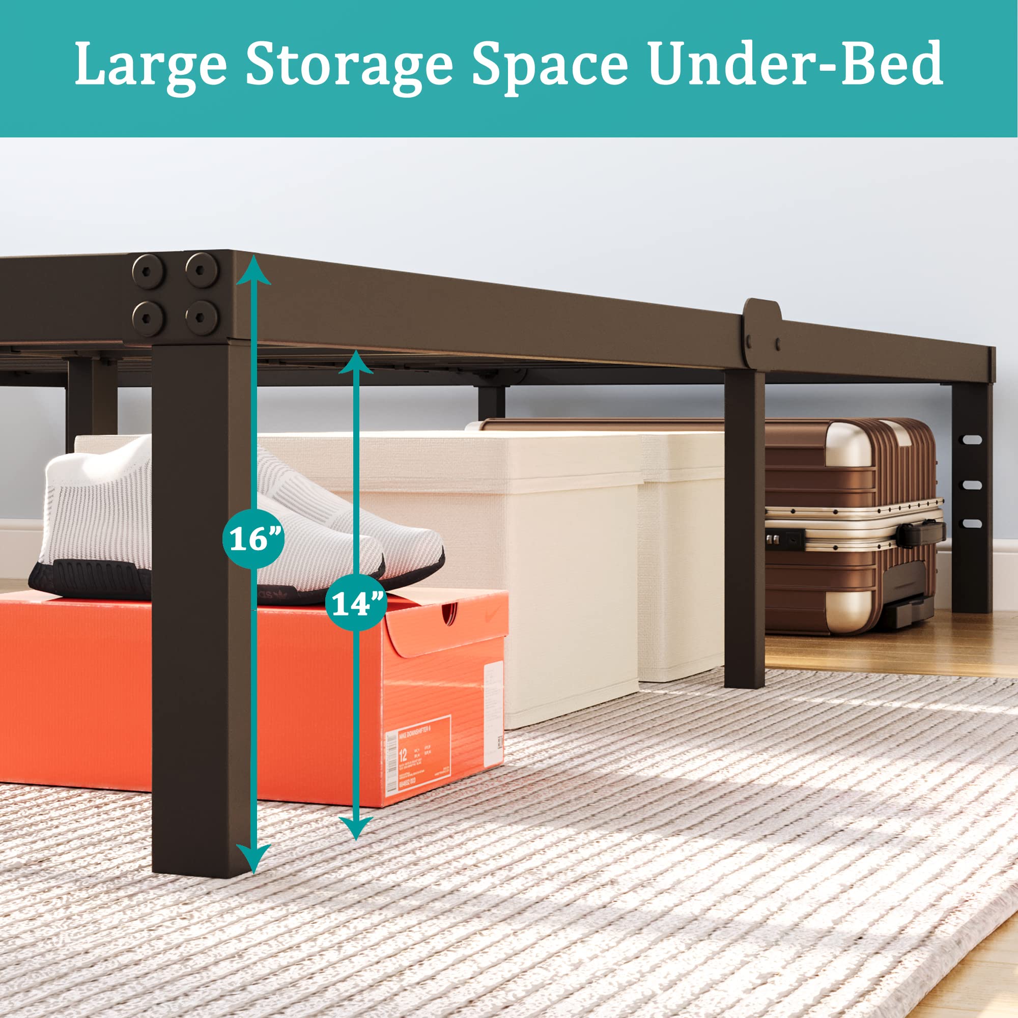 Kydins Full Bed Frame with Headboard Compatible Storage No Box Spring Needed Size Black Heavy Duty Metal Platform Bedframe No Box Spring Needed 18 Inch High