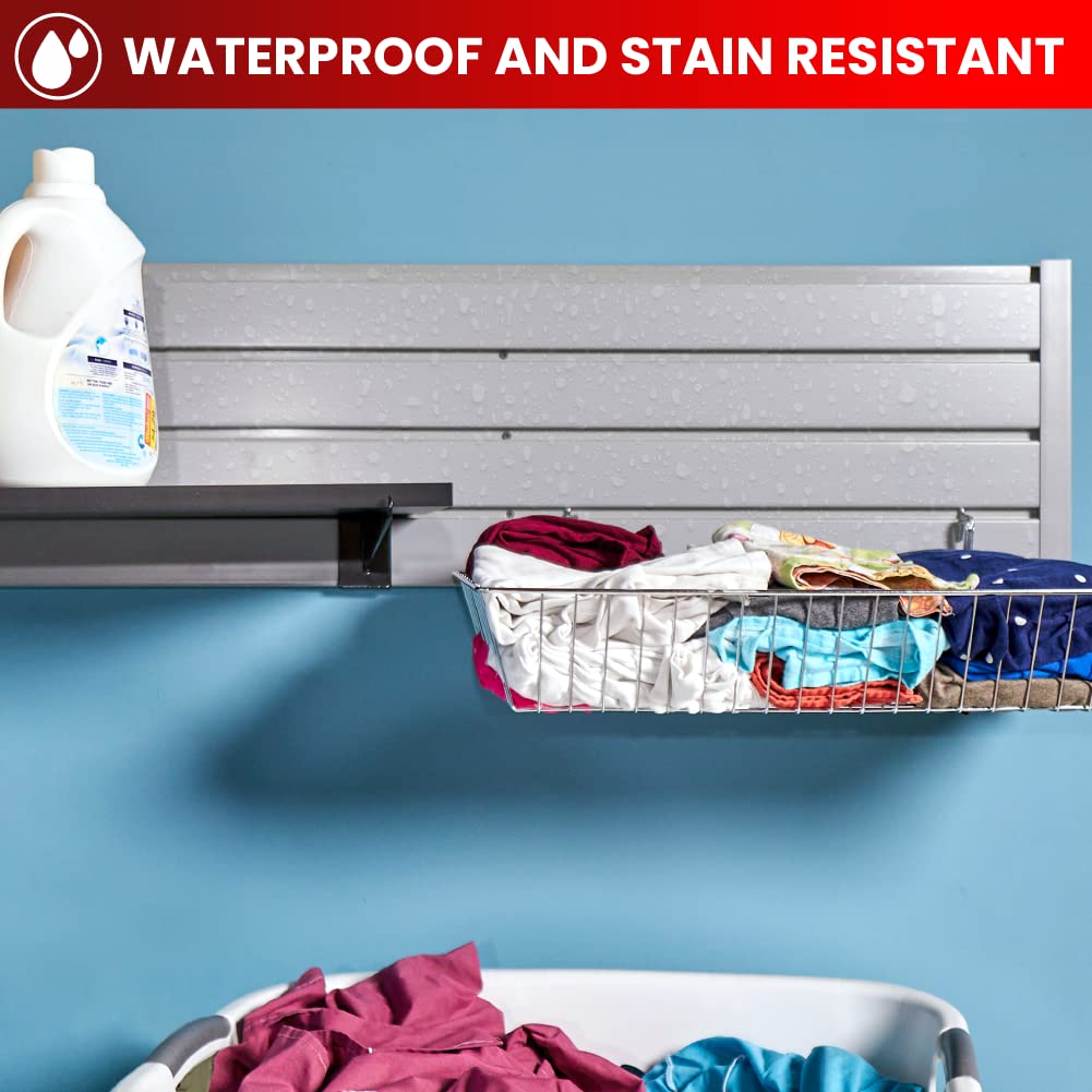 Slatwall Panel Garage Wall Organizer: Heavy Duty Wall Mounted PVC Wall Rack, Interlocking Slat Wall Paneling for Garage Wall Storage, Slatwall Board or Slatwall Shelves System -White (8’x4’W)