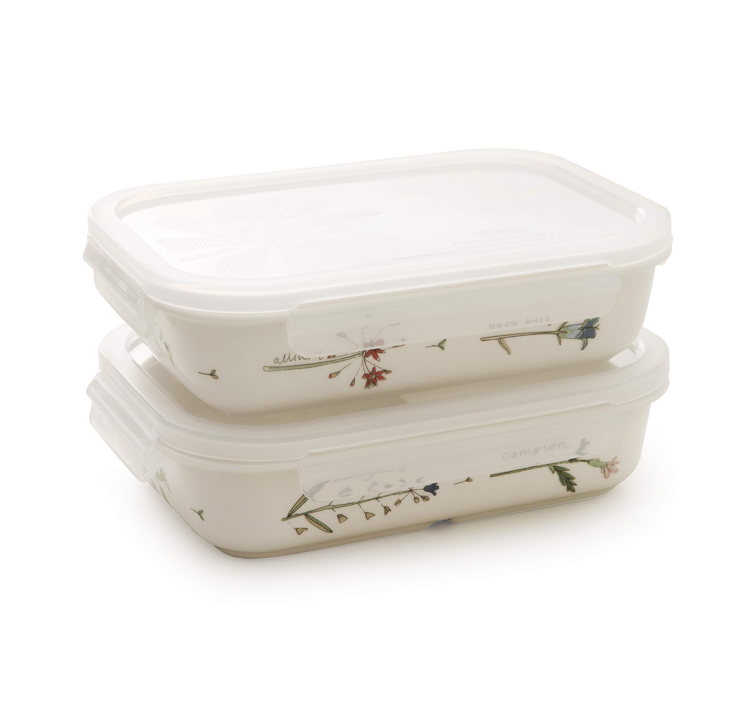RACHEL BARKER Meadow Flower Porcelain Serve and Store Airtight Container Mix Set of 2, 14oz (RECTANGLAR)