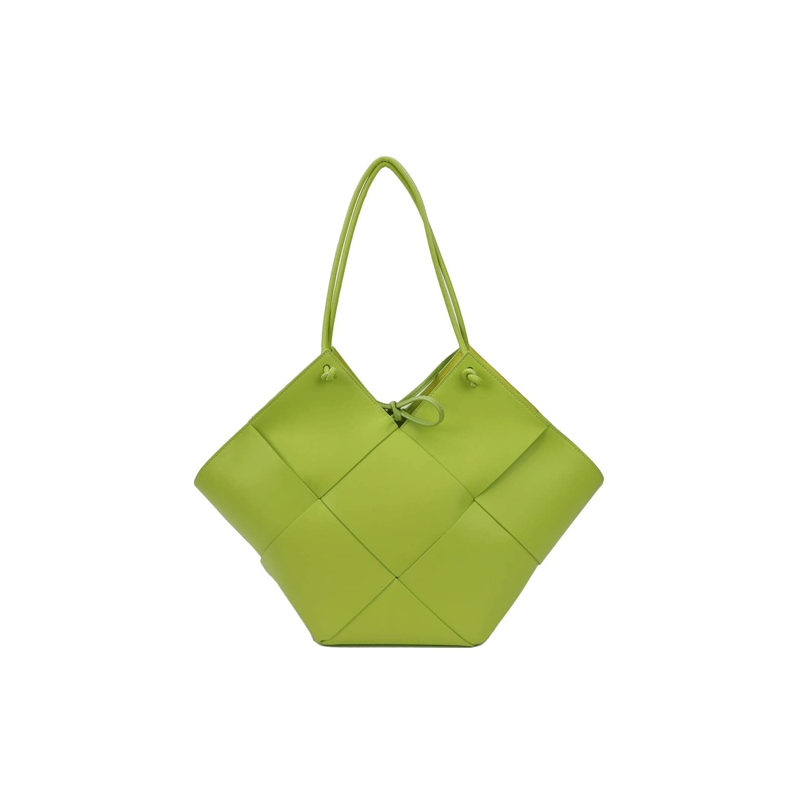 STRTT Designer Genuine Leather Tote Bag Soft Weave Leather Large Capacity Shopping Bag Ladies Shoulder Knot Bag (Color : Yellow)