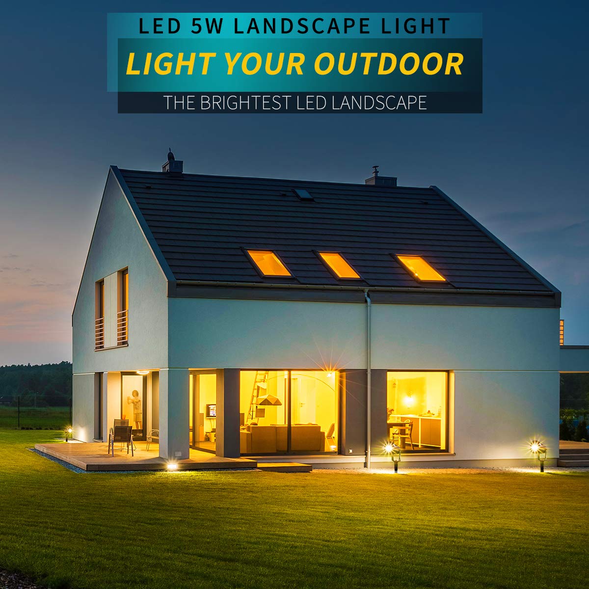 LEACOCO LED Landscape Lights,5W 120V AC Outdoor Pathway Garden Yard Spotlight,IP65 Waterproof Garden Flood Light,Outdoor Spotlight with Stake,UL Cord 5-ft with Plug (Pack of 1, Warm White)
