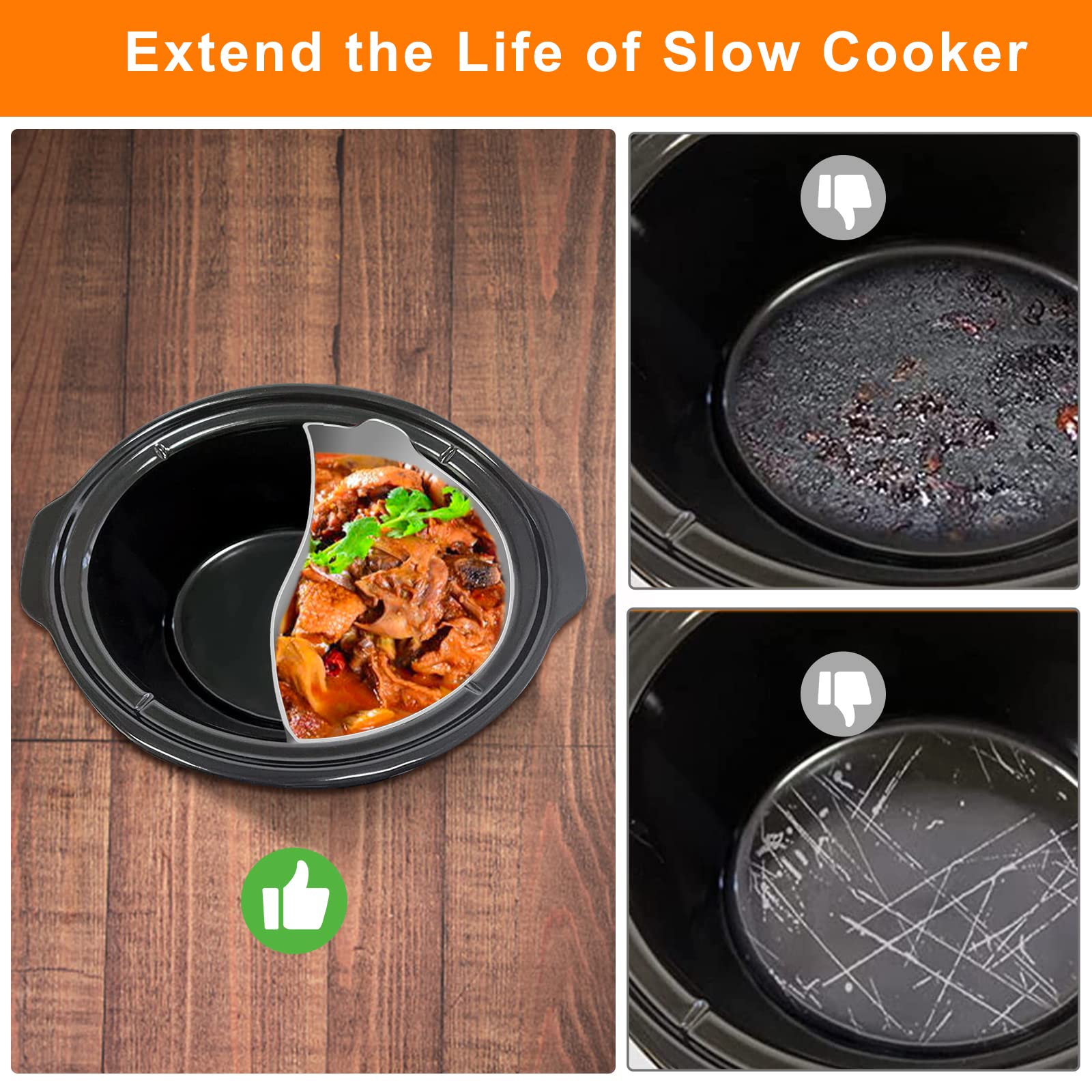 Silicone Slow Cooker Liners Fit 6 QT, Silicone Slow Cooker Divider Liner, Reusable/BPA Free/Leakproof/Slow Cooker Accessories Cooking Liner Dishwasher Safe Cooking Liner for 6 Quart Pot (Grey+Black)