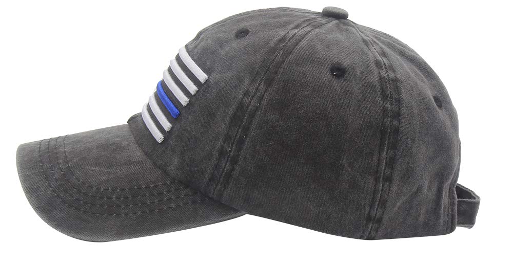 OASCUVER Men's Embroidered Thin Blue Line American Flag Hat Cotton Adjustable Baseball Cap Dad Hat (Thin Blue Line Embroidered Black, one Size)
