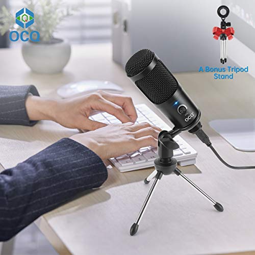 Studio Condenser USB Microphone Computer PC Microphone Kit with Adjustable Scissor Arm Stand and Mic Gain Knob Shock Mount for Instruments Voice Overs,Streaming Broadcast and YouTube Videos (Black)