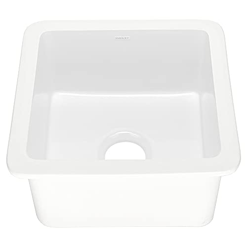 Sinkology P800-B36 Eden Undermount 18 in. Single Bowl Bar/Prep Strainer Drain Fireclay Kitchen Sink Kit, Crisp White