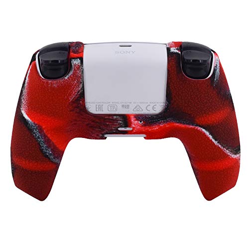 PS5 Controller Skin,Hikfly Silicone Cover for Sony PlayStation5 Controller Grip Skin Protector Faceplates Kits Video Games(2X Cover with 8 x Thumb Grips Caps)(CamoRed,CamoBlue)