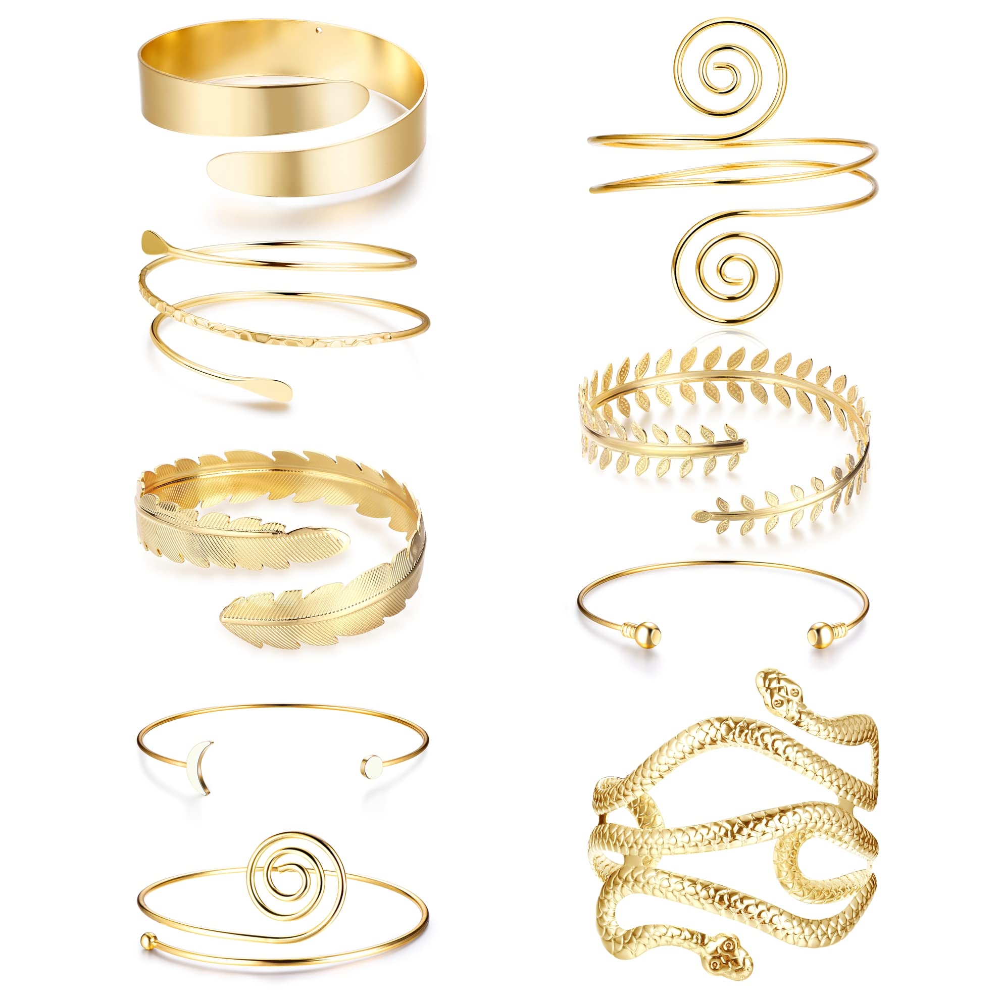 SAILIMUE 9Pcs Arm Cuff Upper Arm Band Cuff Bracelets For Women Gold Silver Adjustable Open Coil Armlet Armband Bangle Bracelet Costume Jewelry Set