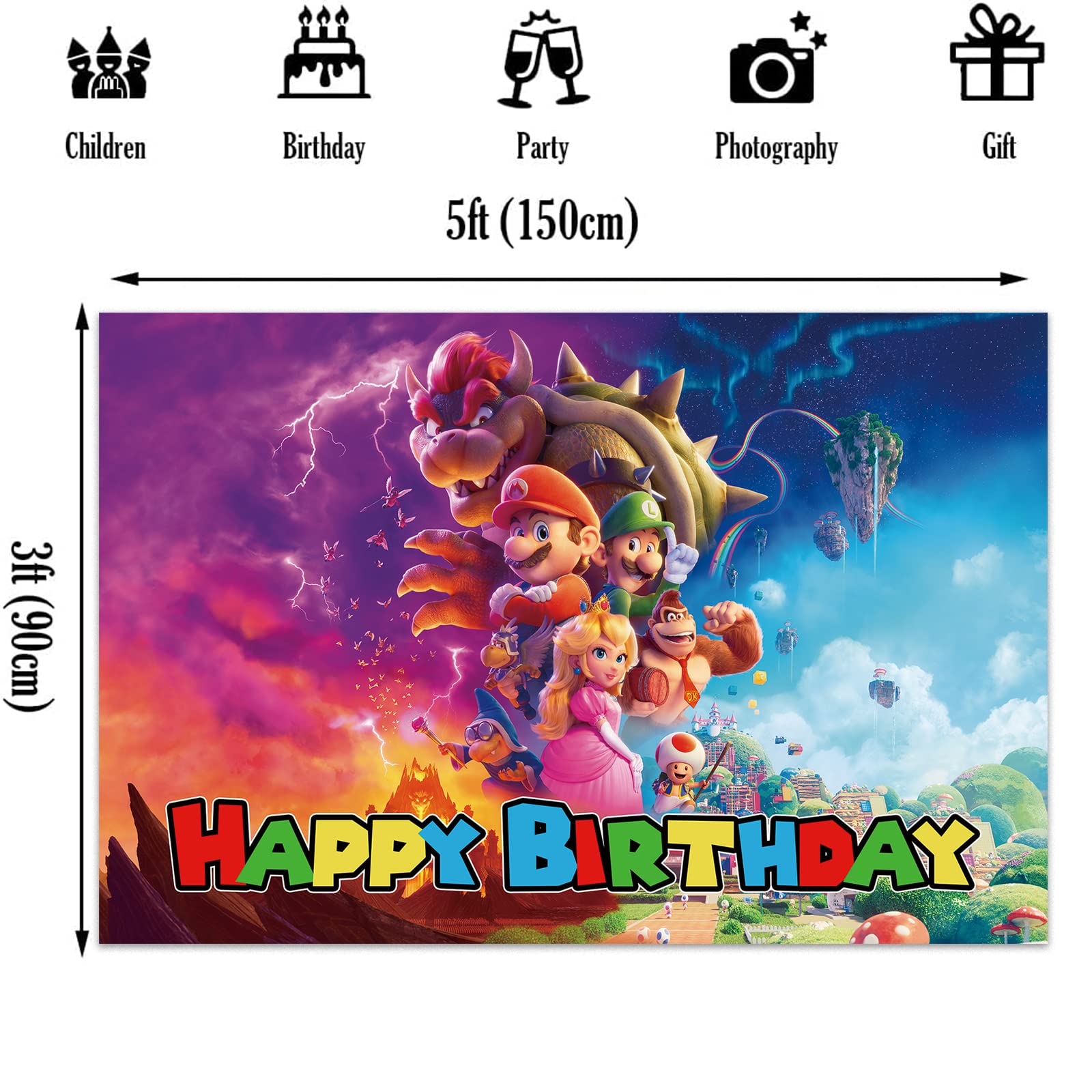 Mario 2023 Party Backdrop, Mario 2023 Backdrop for Birthday Party Decorations Mario 2023 Party Themed Backdrops for Party Supplies Mario Bros. 2023 Backdrop 5x3ft Mario Bros.