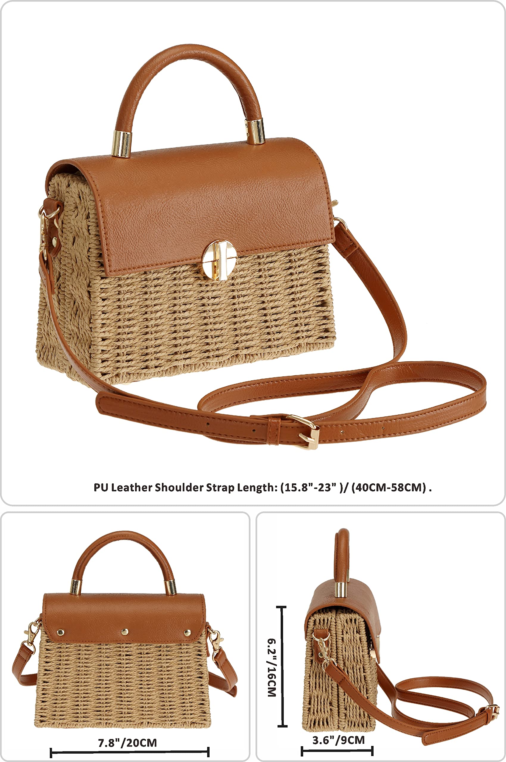 So'each Women's Handbag Wicker Straw Crossbody Rattan Bag Boho Crossbody Bag Khaki