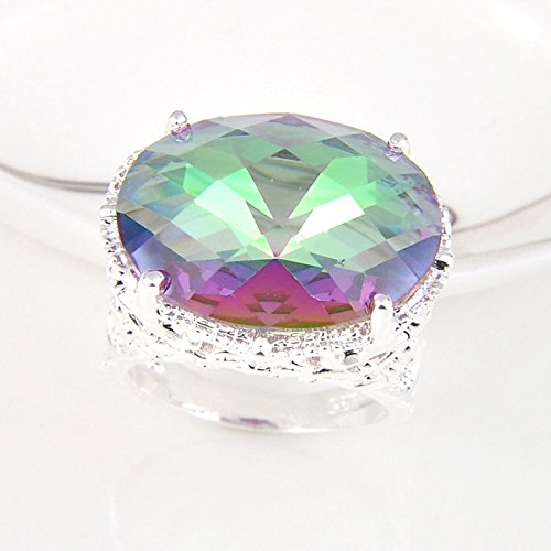 Luckyshine Dreamy Rainbow Oval Fire Mystic Topaz Gems Silver Plated Rings