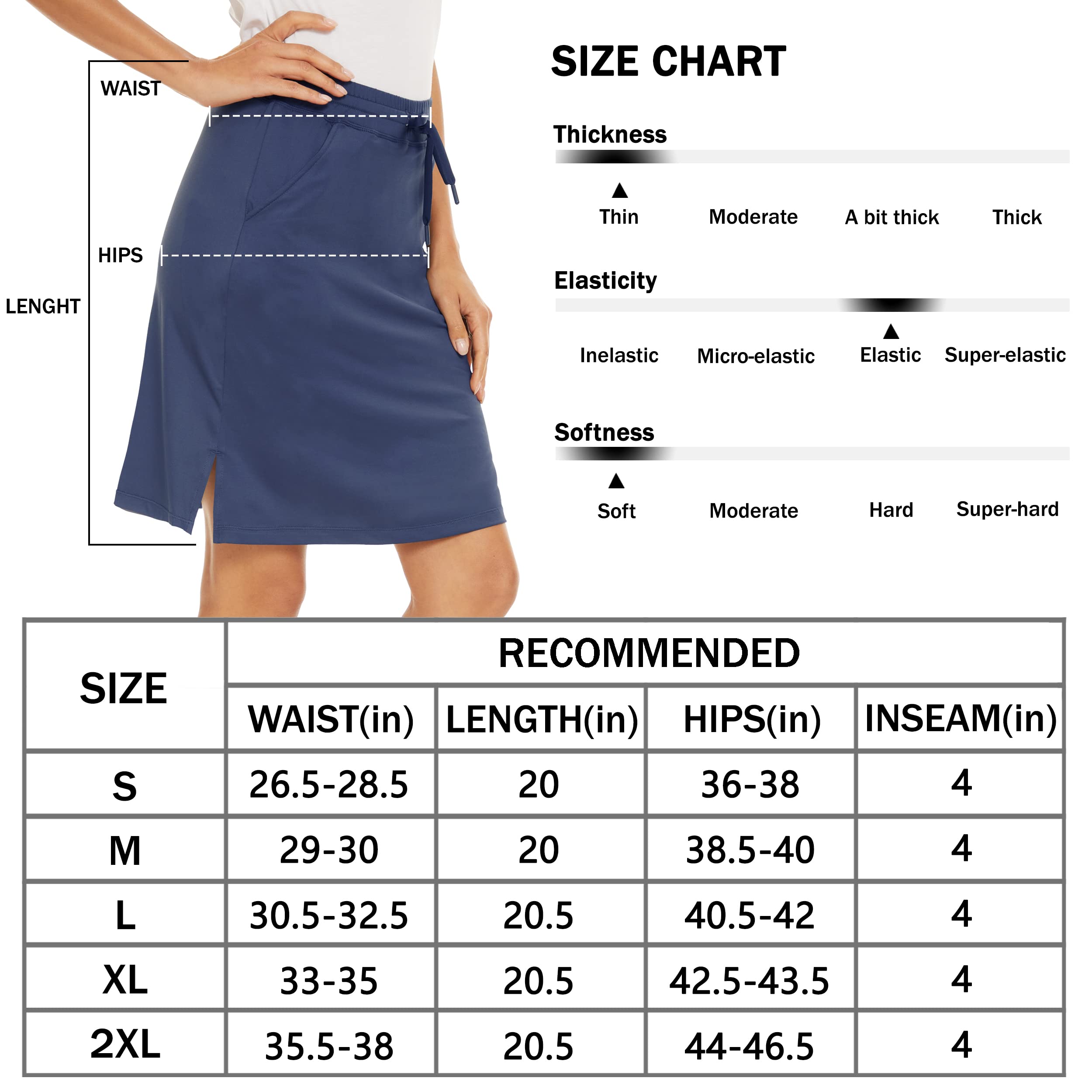 Moarol Women's Knee Length Skorts Long Golf Modest Athletic Casual Tennis Skirt for Summer with Pockets UPF50+ Navy Blue