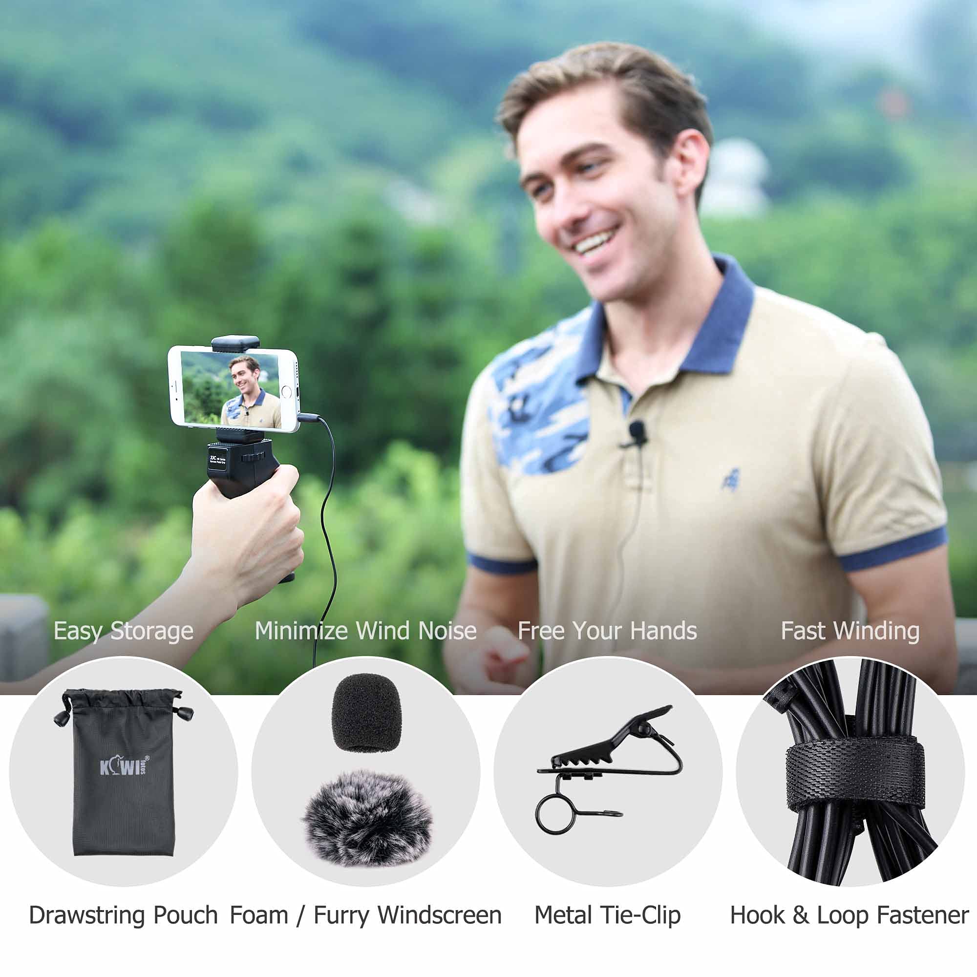 Lavalier Lapel Microphone with 3.5mm TRRS to 3.5mm TRS Jack, 6.6ft Uni-directional Condenser Mic for Live Streaming, Video Shooting, Zoom Meeting, Collar Clip on Mic for Smartphone, Laptop & Cameras