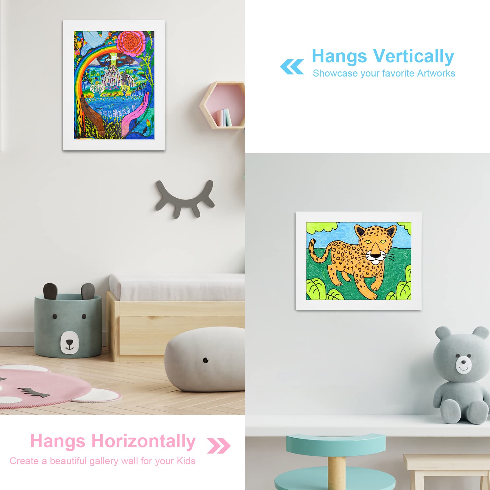 Kids Art Frames, 9x12 Front Opening Kids Artwork Frames Changeable, Upgrade White Artwork Display Storage Frame for Wall, Holds 50 Pcs, for 3D Picture, Crafts, Children Drawing, Hanging Art, Portfolio