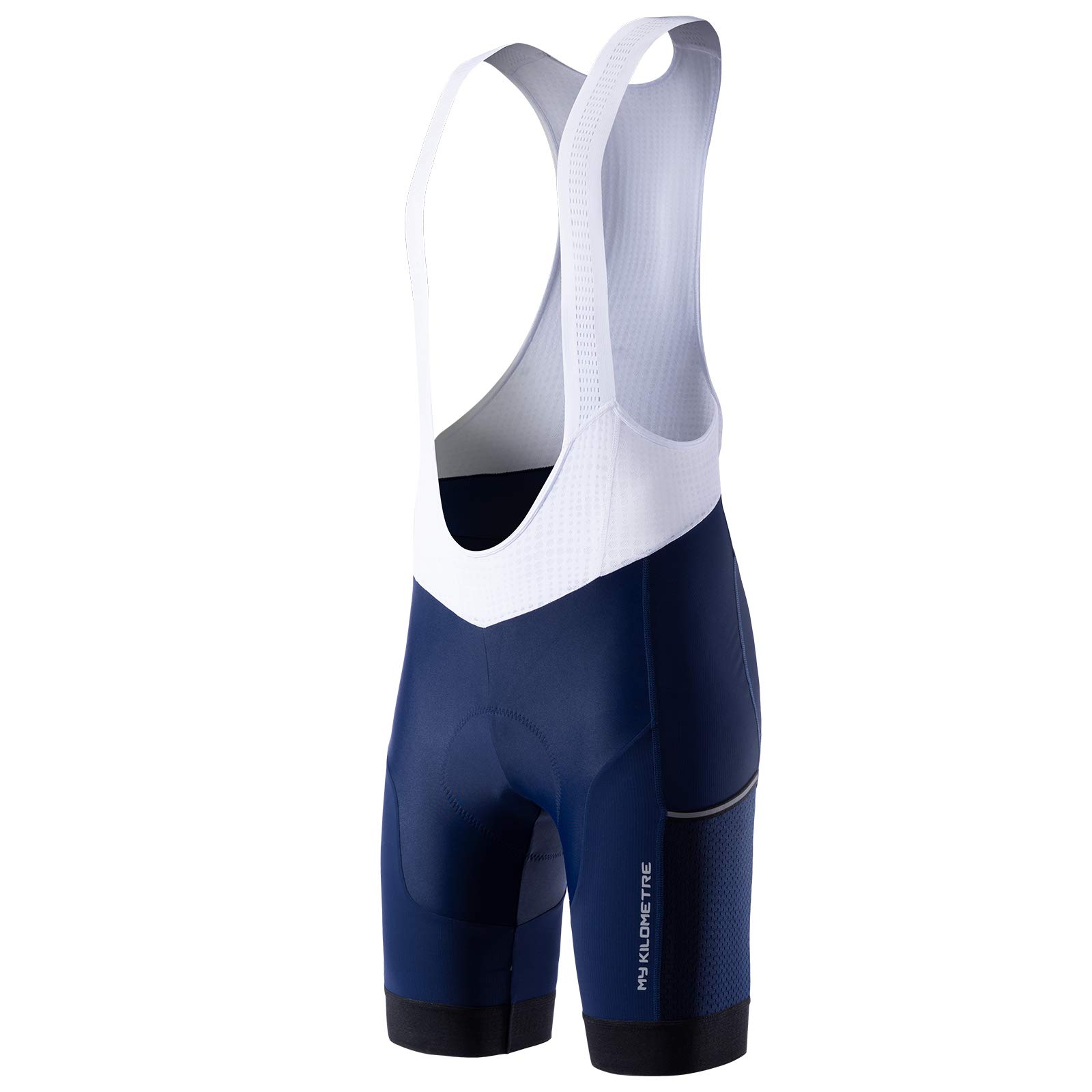 MY KILOMETRE Mens Cycling Bib Shorts with Big Side Pockets Padded Bib Shorts Cycling Bike Shorts Blue