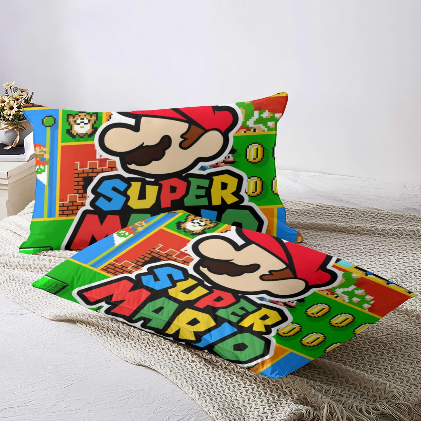 Lirac Mario Cartoon Comforter Twin Size Bedding Set for Grils Boys Teens 3 Piece Included 1 Comforter 2 Pillowcases Printed Duvet Set for All Season