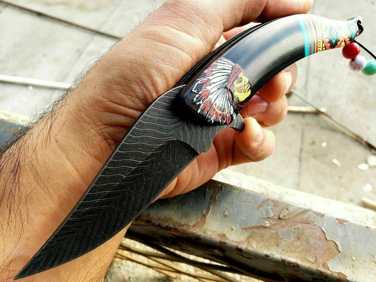 S.S. Folding Knives 8inch Native American Indian Style Open Folding Pocket Knife Outdoor Survival Hunting Knife for Camping by Survival Steel