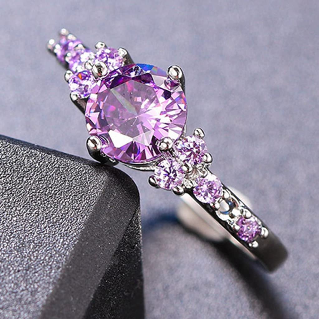 Platinum Plated Purple Cubic Zircon Stone Wedding Engagement Solitaire Proposal Anniversary Ring (Silver Purple, 10)