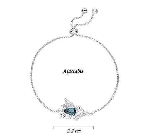 Mayfer S925 adjustable sterling silver bracelet for women with a hummingbird embelished with beautiful crystals