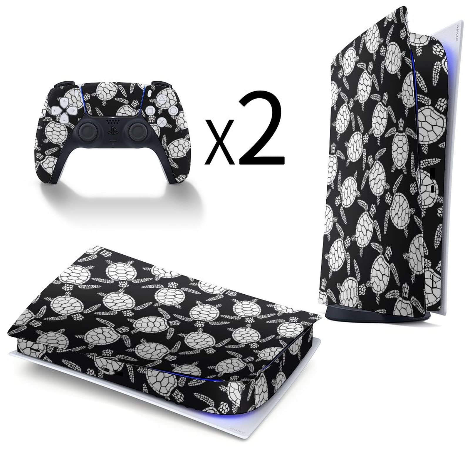 Turtle on Black Full Protective Skin Cover Design Wrap Decal Sticker Compatible with PS5 Digital Edition Console and Controller