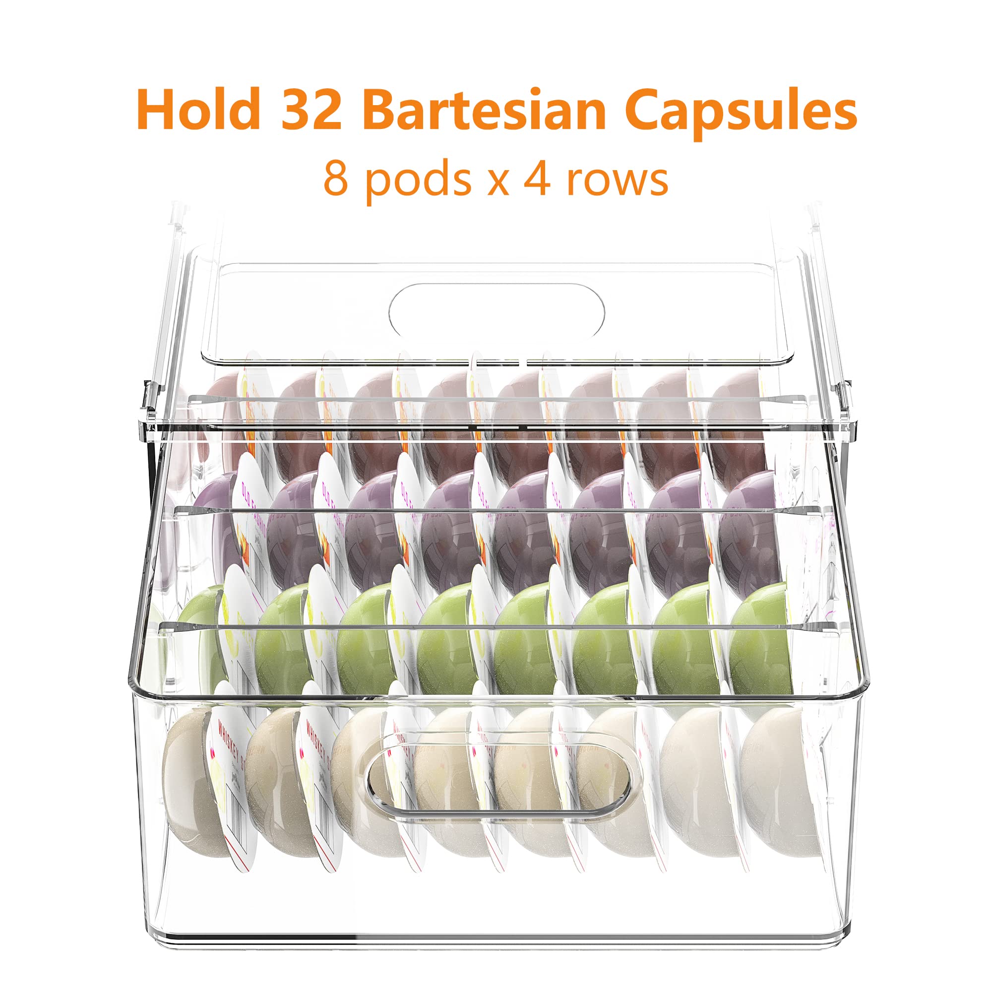Refrigerator Storage Drawer for Bartesian Cocktail Pods, Stackable Bartesian Pods Holder for Fridge, Hold 32 Bartesian Cocktail Capsules, Refrigerator Organizer Bins Storage Container -Clear